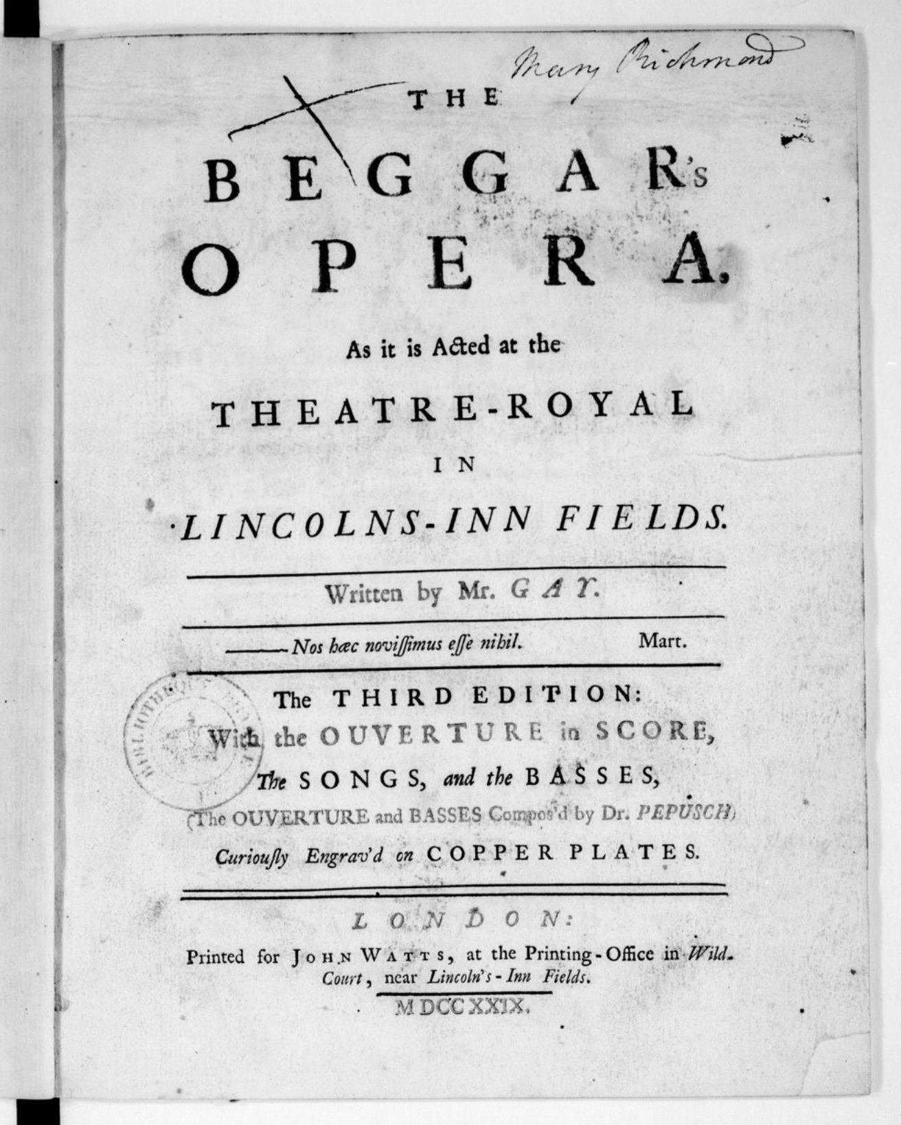 The Beggar's Opera by John Gay, Considered the First Musical in the ...